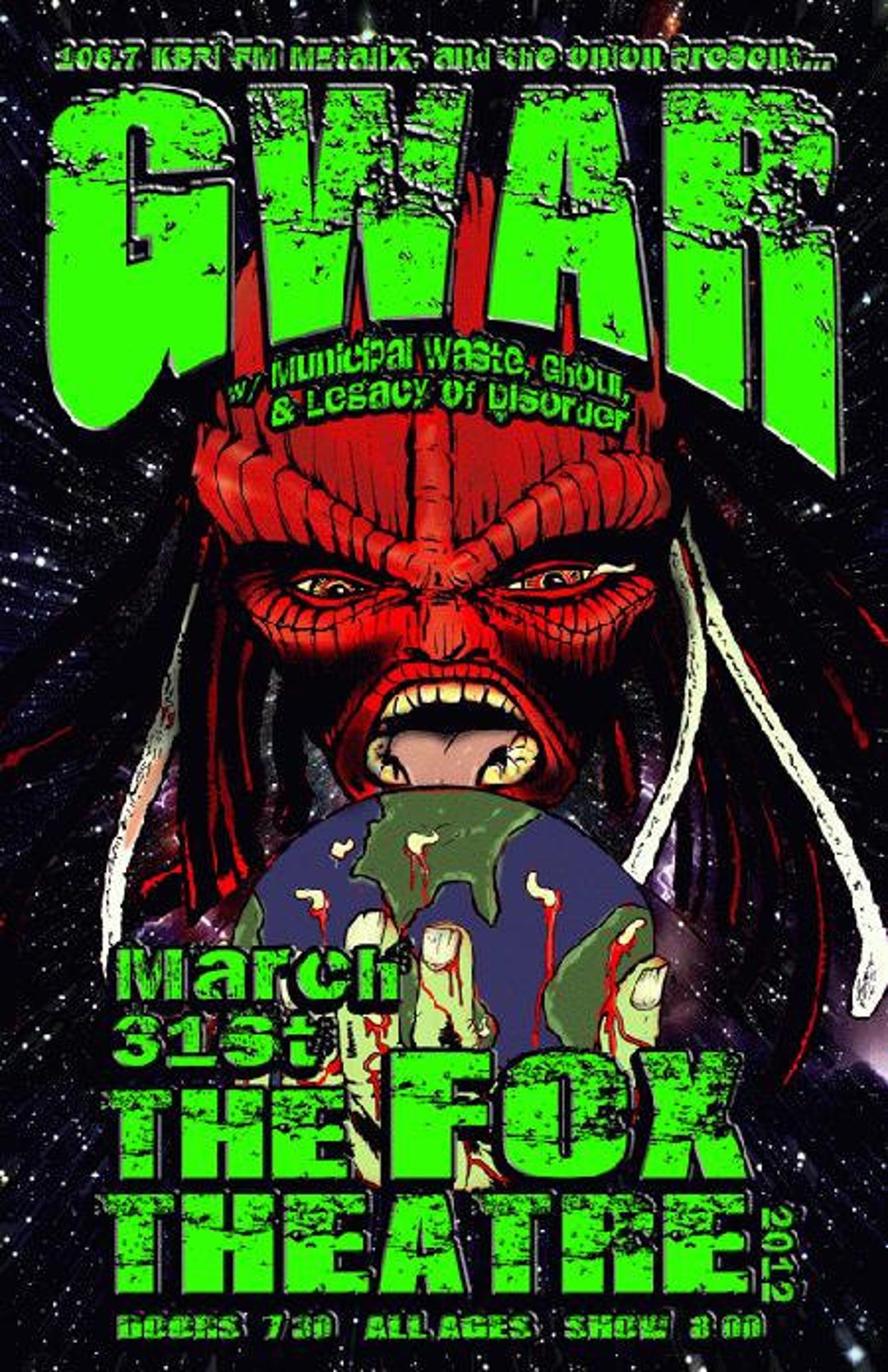 Gwar Boulder 2012 Colorado Fox Original Concert Poster - Etsy
