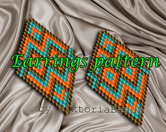 Pattern peyote Blue cyan diamond shaped earrings Boho Dangle | Etsy