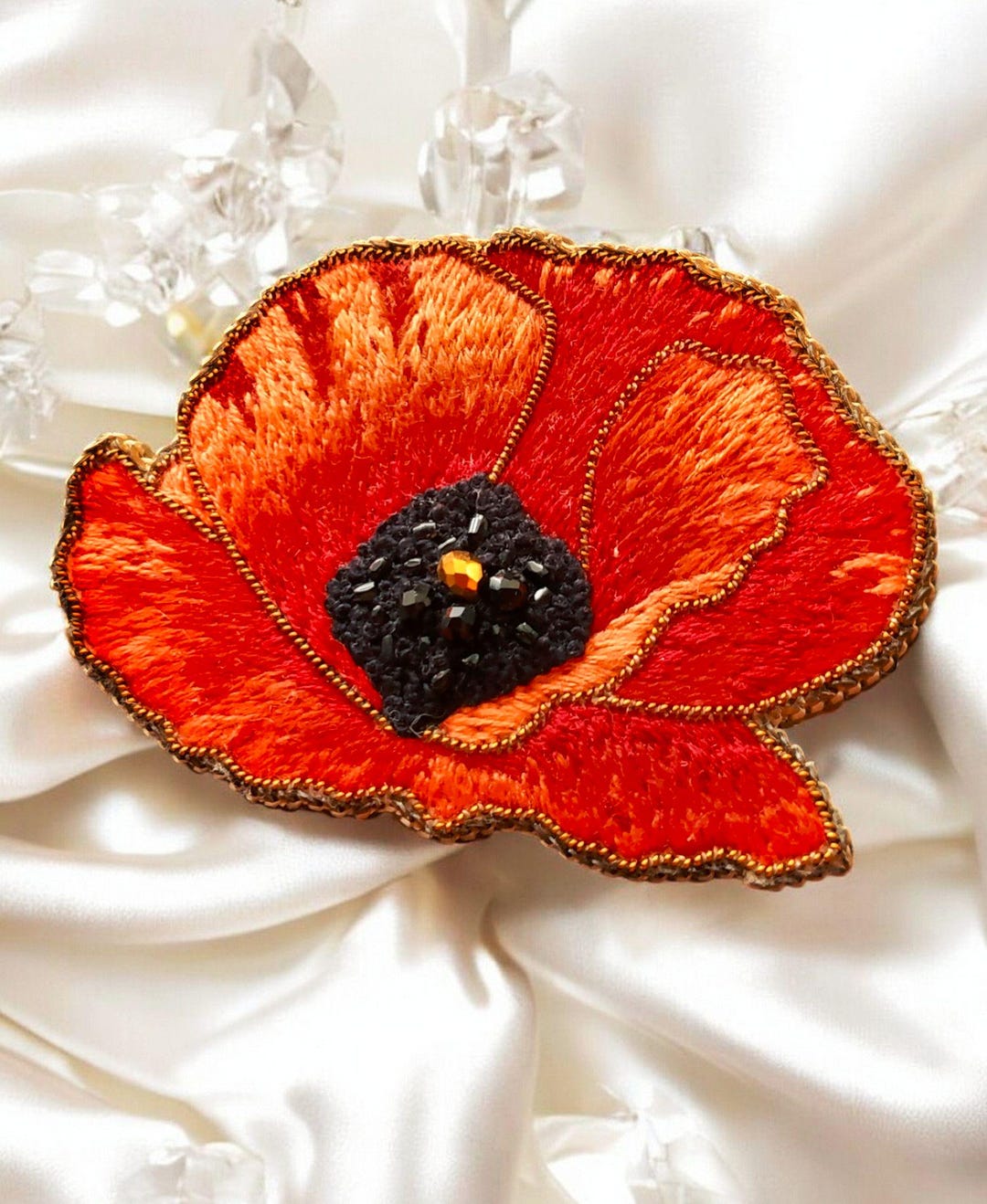 Red Poppy Beaded Brooch, Fire Hand Needle Beaded Jewelry, Rememberance ...