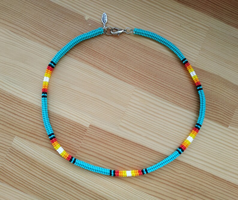 Native American Inspired Turquoise Choker, Southwestern Beadwork Thin ...