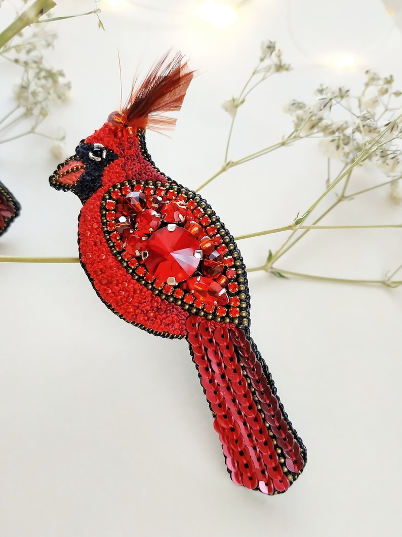 Red Cardinal Bird Brooch Northern Cardinal Beadwork - Etsy