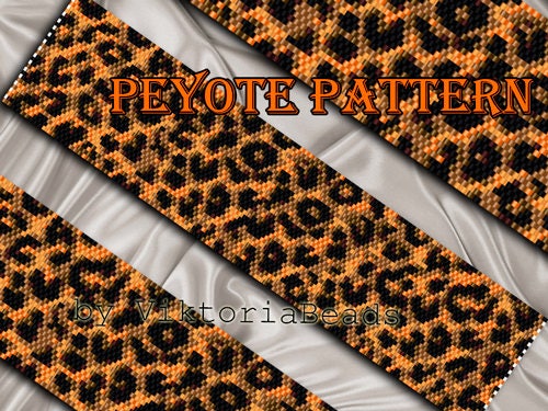 Leopard Skin Peyote Pattern Even Stitch Bracelet Animal Orange Beadwork ...