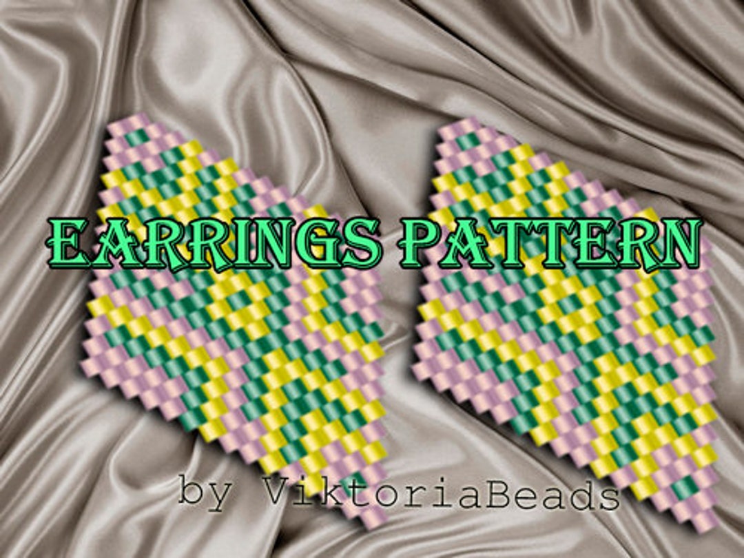 Pattern Peyote of Yellow Diamond Shaped Dangle Earrings, Native ...