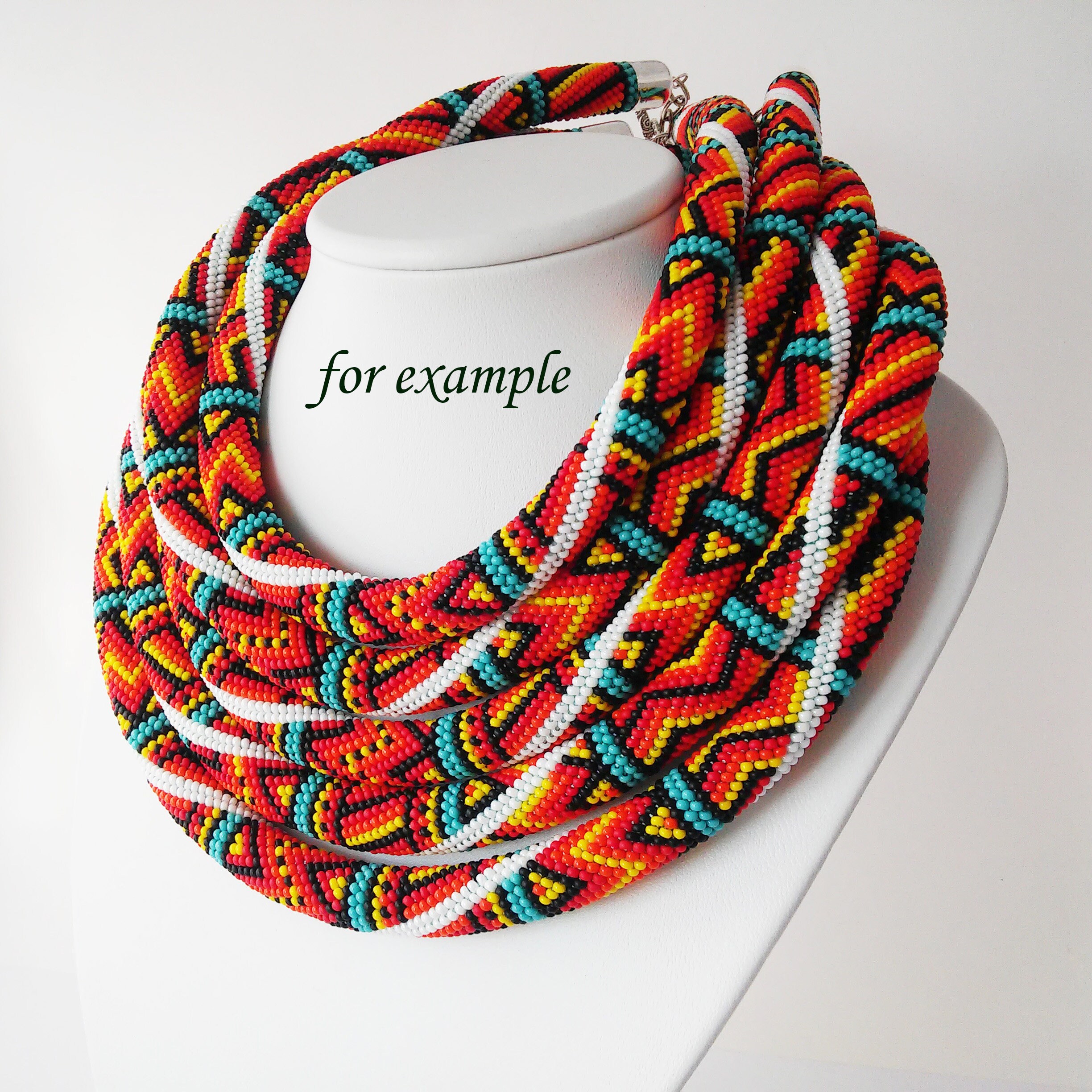 Native American Inspired Beadwork Necklace, Geometric Boho Beaded ...