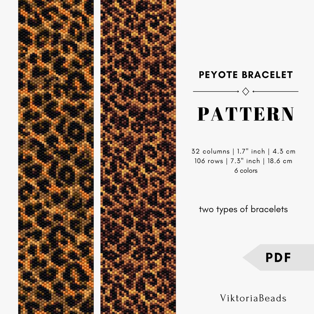 Leopard Skin Peyote Pattern Even Stitch Bracelet Animal Orange Beadwork ...