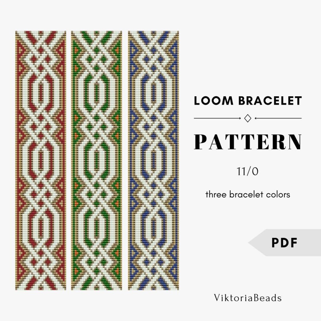 Celtic Knot Loom Pattern Men Bracelet Red Green Blue Square Stitch ...