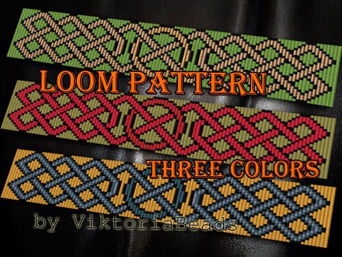 Celtic Knot Loom Pattern Men Bracelet Red Green Blue Square Stitch ...