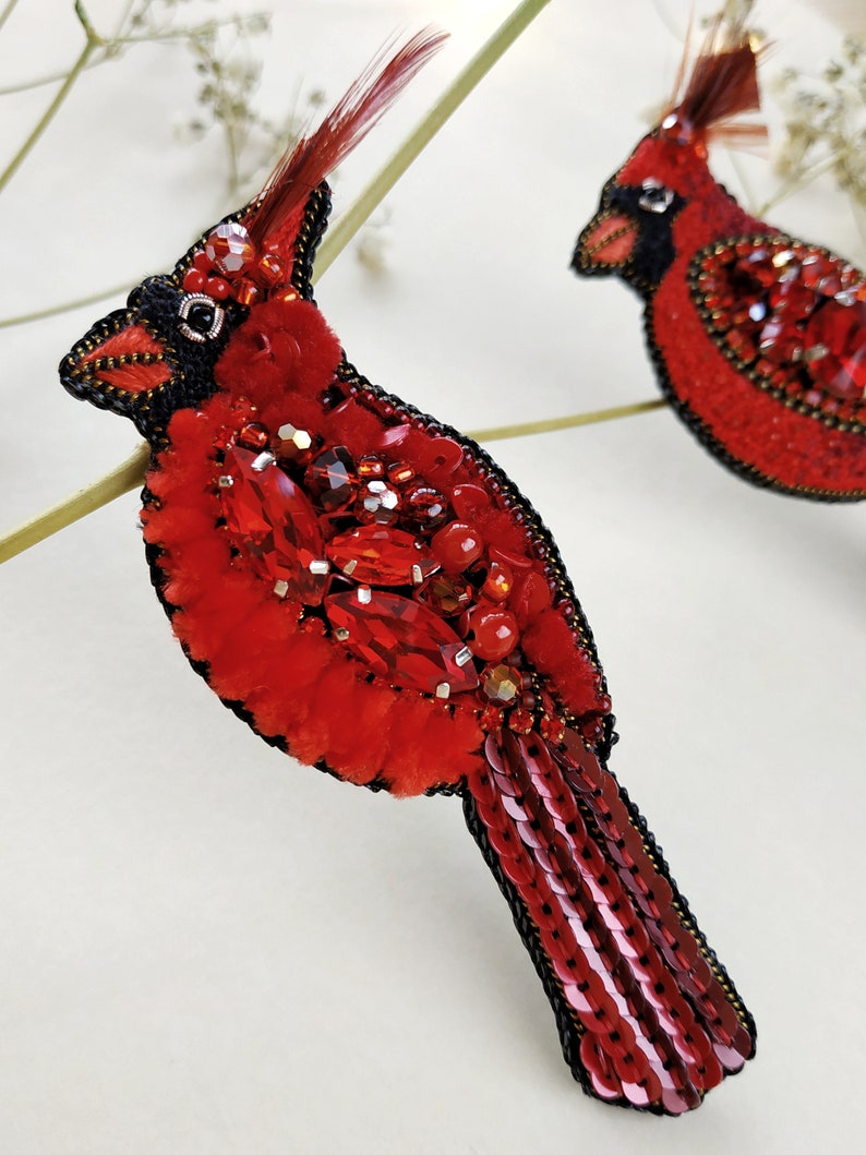Red Cardinal Bird Brooch Northern Cardinal Beadwork - Etsy