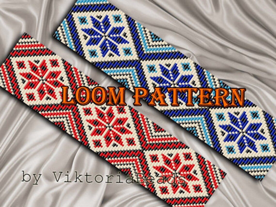 Ukrainian Embroidery Loom Square Stitch Pattern Red Blue Bracelet ...