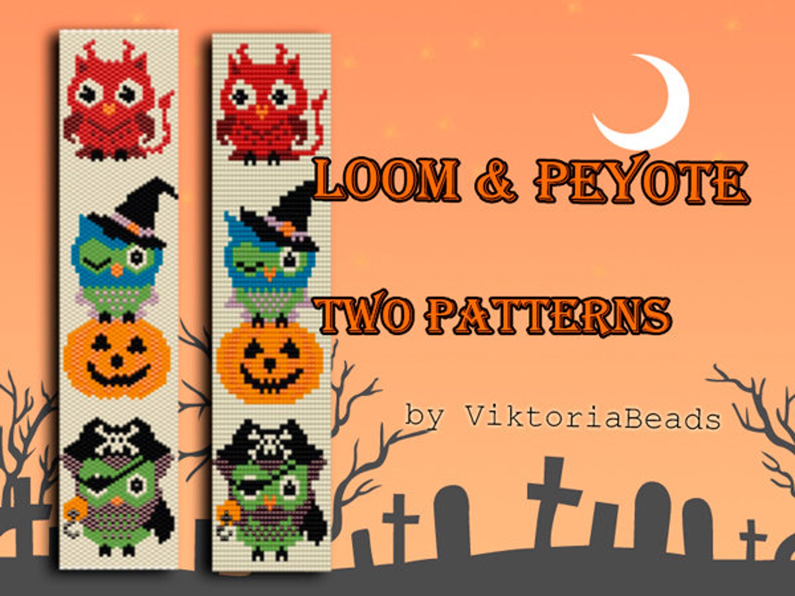 Halloween Owls Pumpkin Loom & Peyote Even Stitch Patterns Bracelet Cute ...