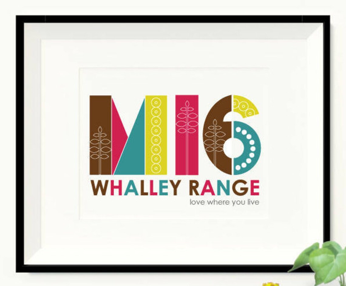 Manchester Art M16 Whalley Range Postcode Art Print - Etsy