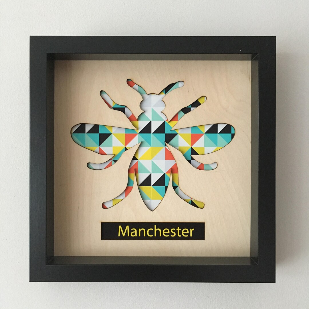 Manchester Bee Geometric Unframed Lasercut Plywood Art, Map Art Print ...