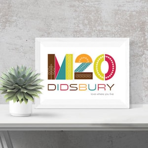 Manchester Print, M20 Didsbury Postcode Art Print, Magenta-lime, Blue ...