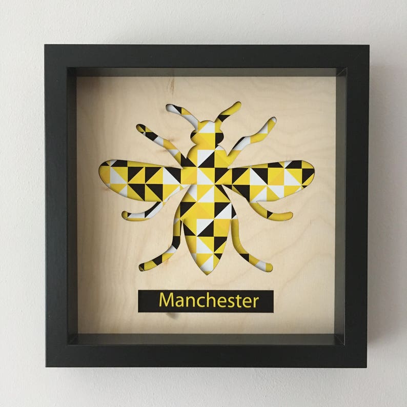 Manchester Bee Geometric Unframed Lasercut Plywood Art, Map Art Print ...