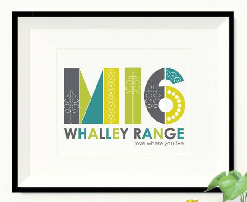 Manchester Art M16 Whalley Range Postcode Art Print - Etsy