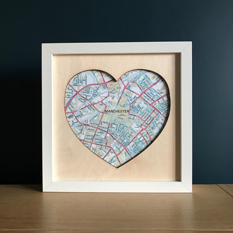 Love Heart Manchester Map Gift Manchester Map Laser Cut Heart - Etsy