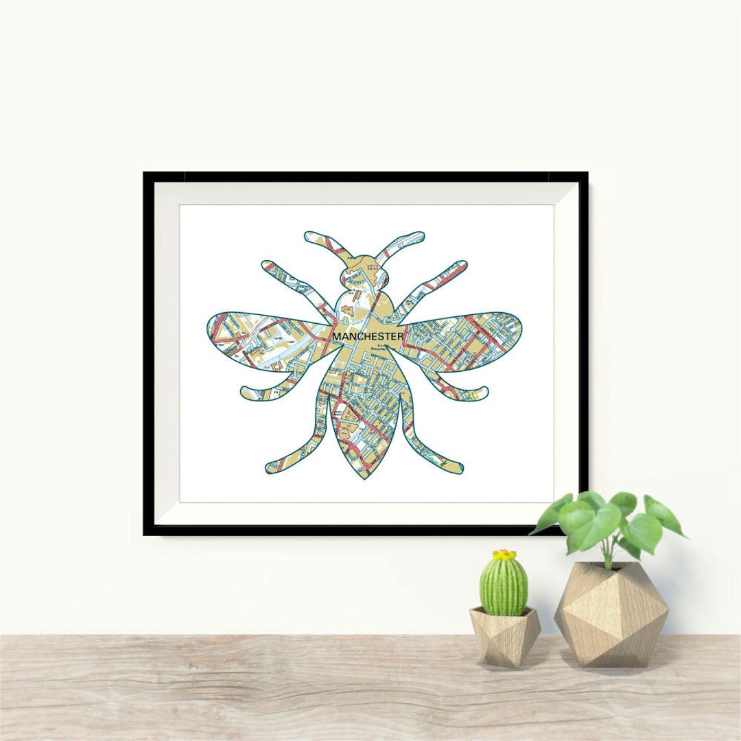 Manchester Bee Map Art Print', Bee Print, Manchester Gift, Manchester ...