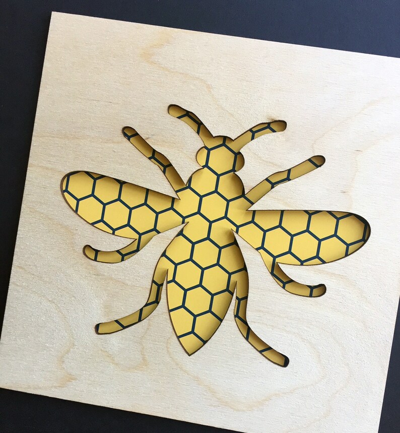 Manchester Bee 'honeycomb', Unframed Lasercut Plywood Art, Bee Print ...