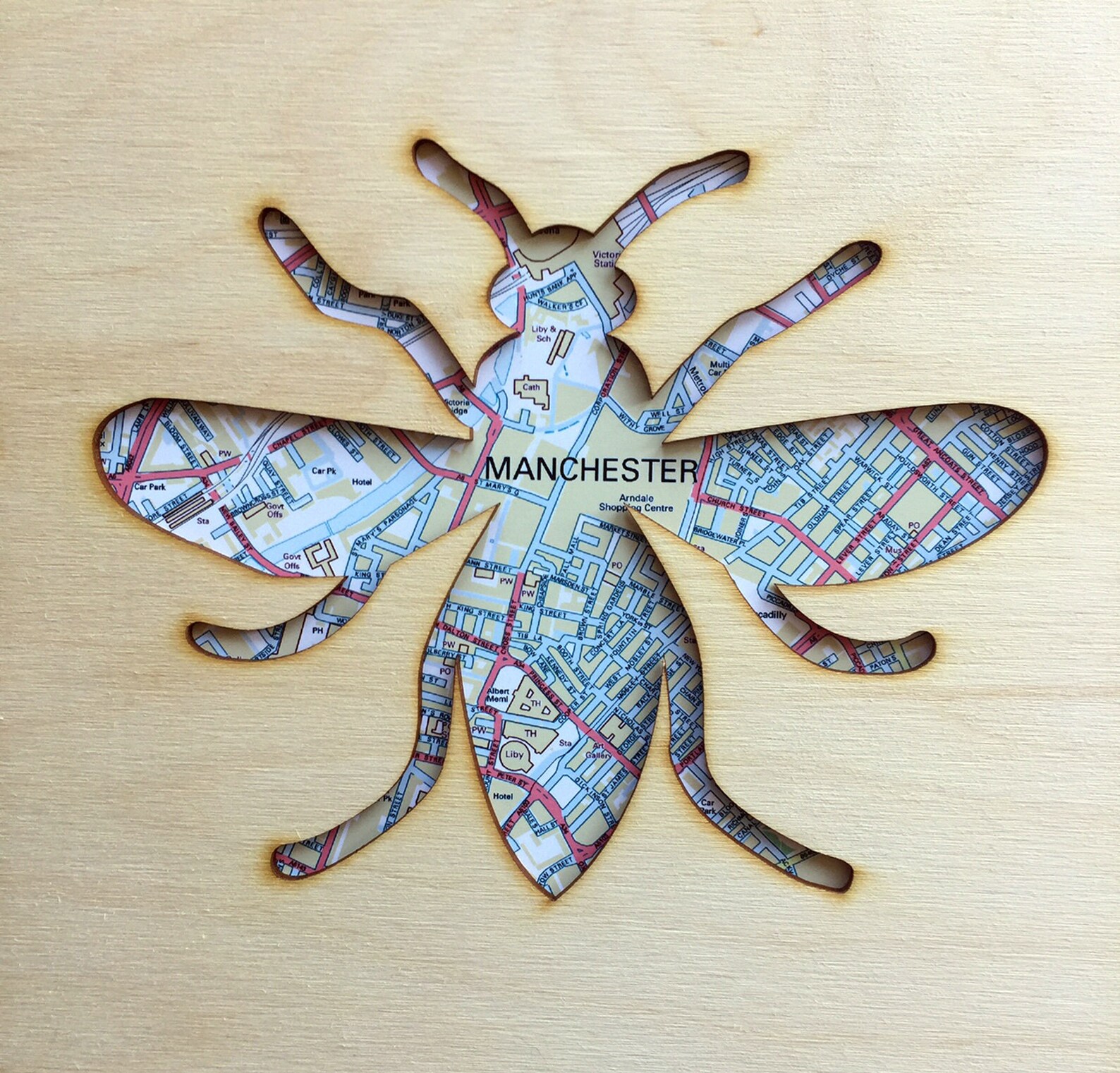 Manchester Bee Gift Manchester Map Laser Cut Plywood Sign - Etsy