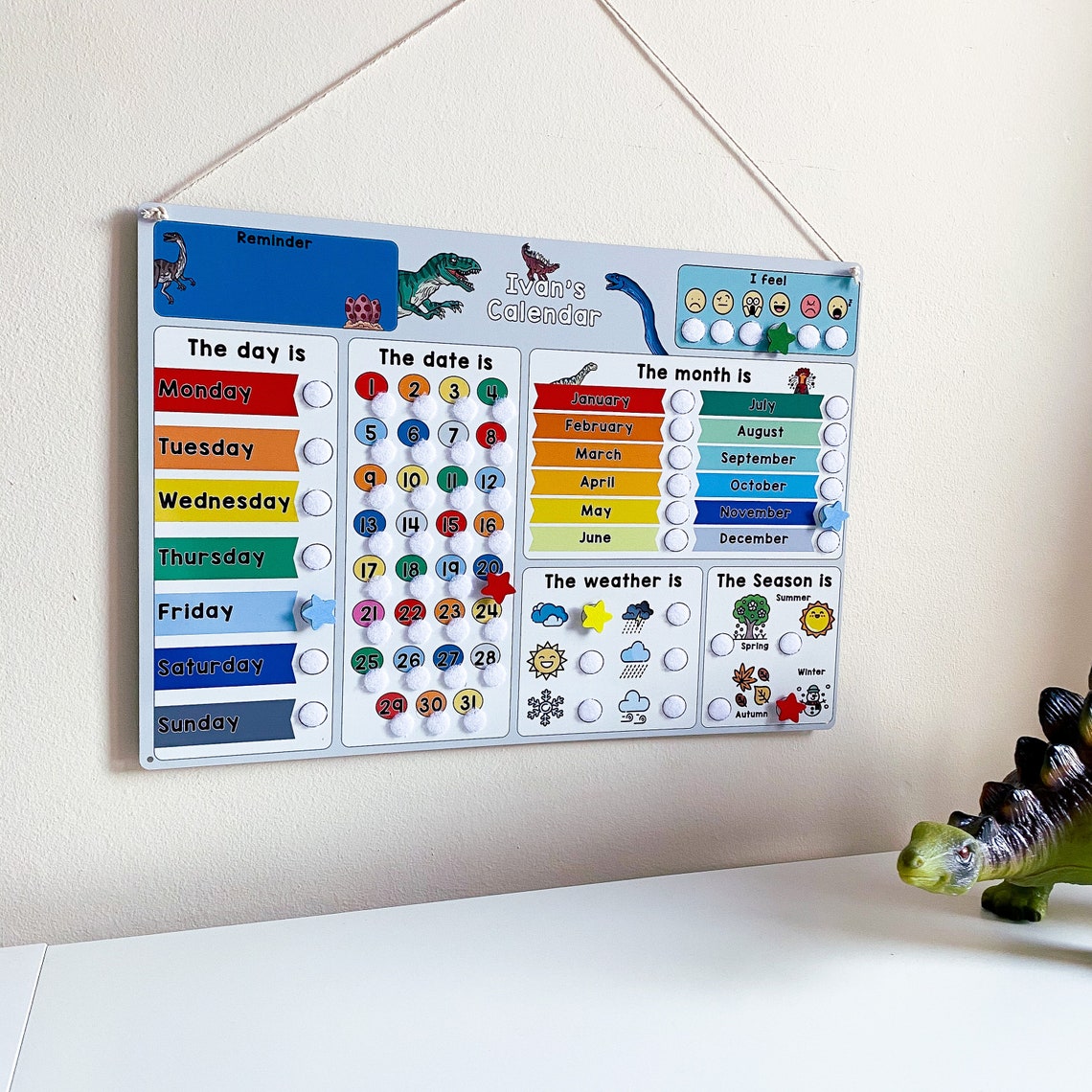 Childrens Dinosaur Calendar Gift Educational Present Weather - Etsy