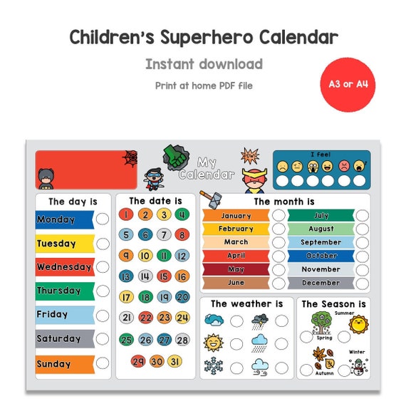 Superhero Printable Calendar