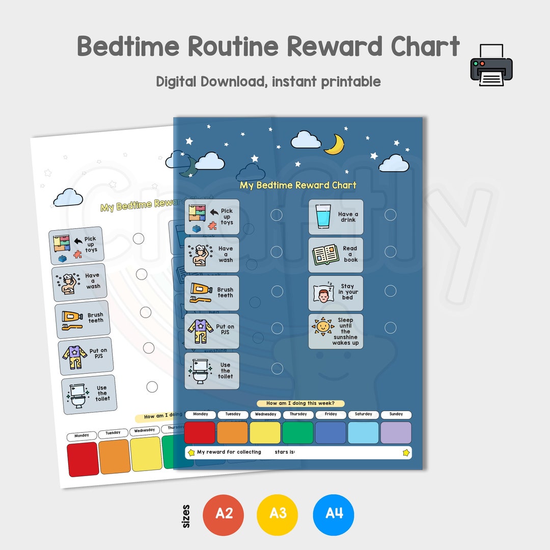Bedtime Reward Chart Printable, for Kids, Childrens Bedtime Routine ...