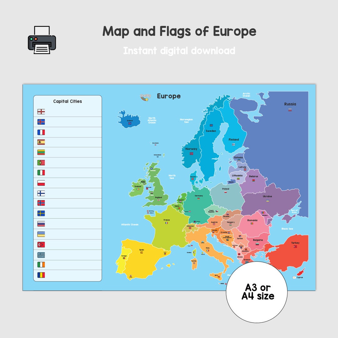 Printable Europe Map for Kids and Children, Teachers and Schools ...