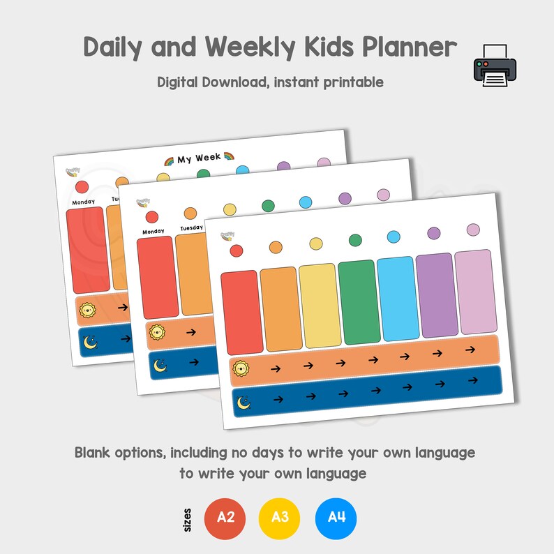 Kids Weekly Daily Planner Printable Childrens Week Digital - Etsy