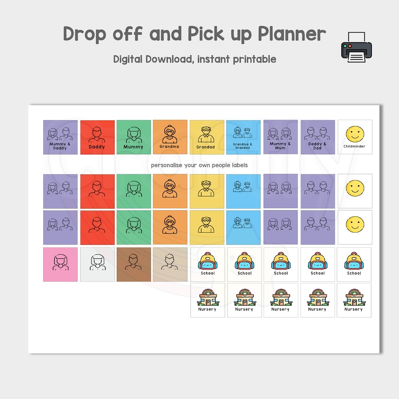 Drop off Pick up Weekly Planner, Childrens Activity Planner, Digital ...