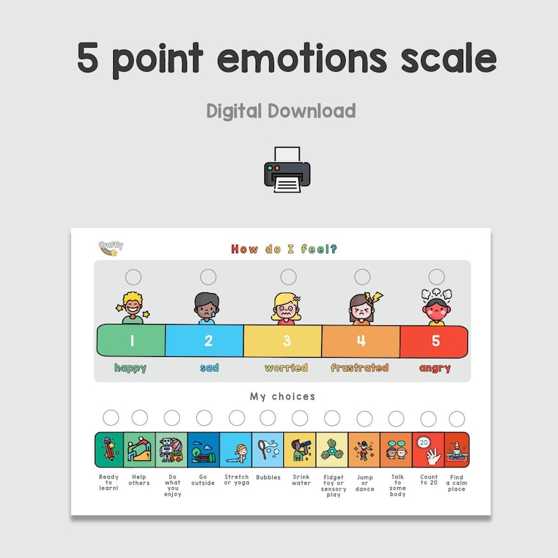 5 Point Emotions Scale Kids Feelings and Emotions Chart - Etsy