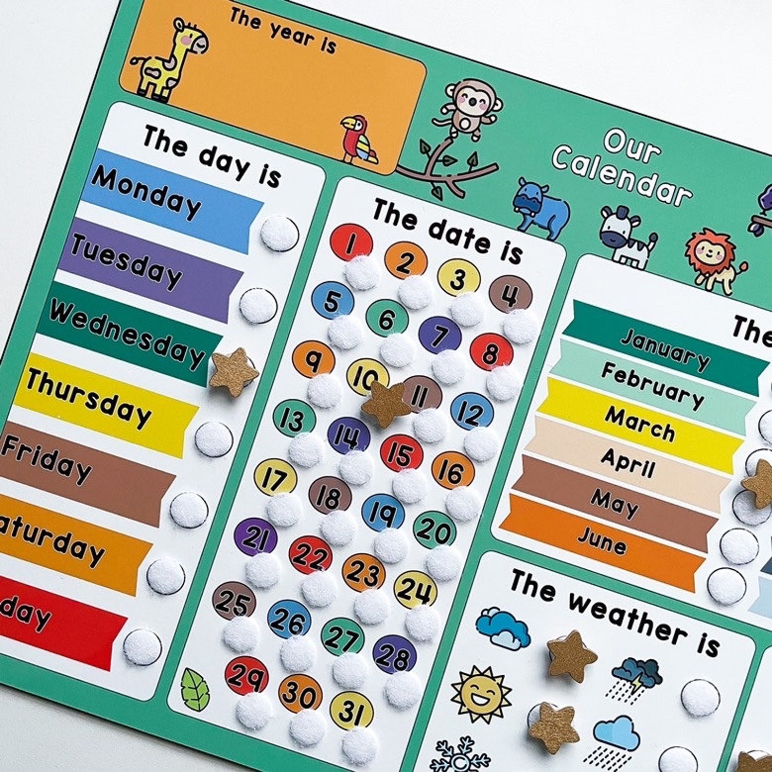 Kids Jungle Calendar: Educational Weather Chart, Safari Room Decor - Etsy