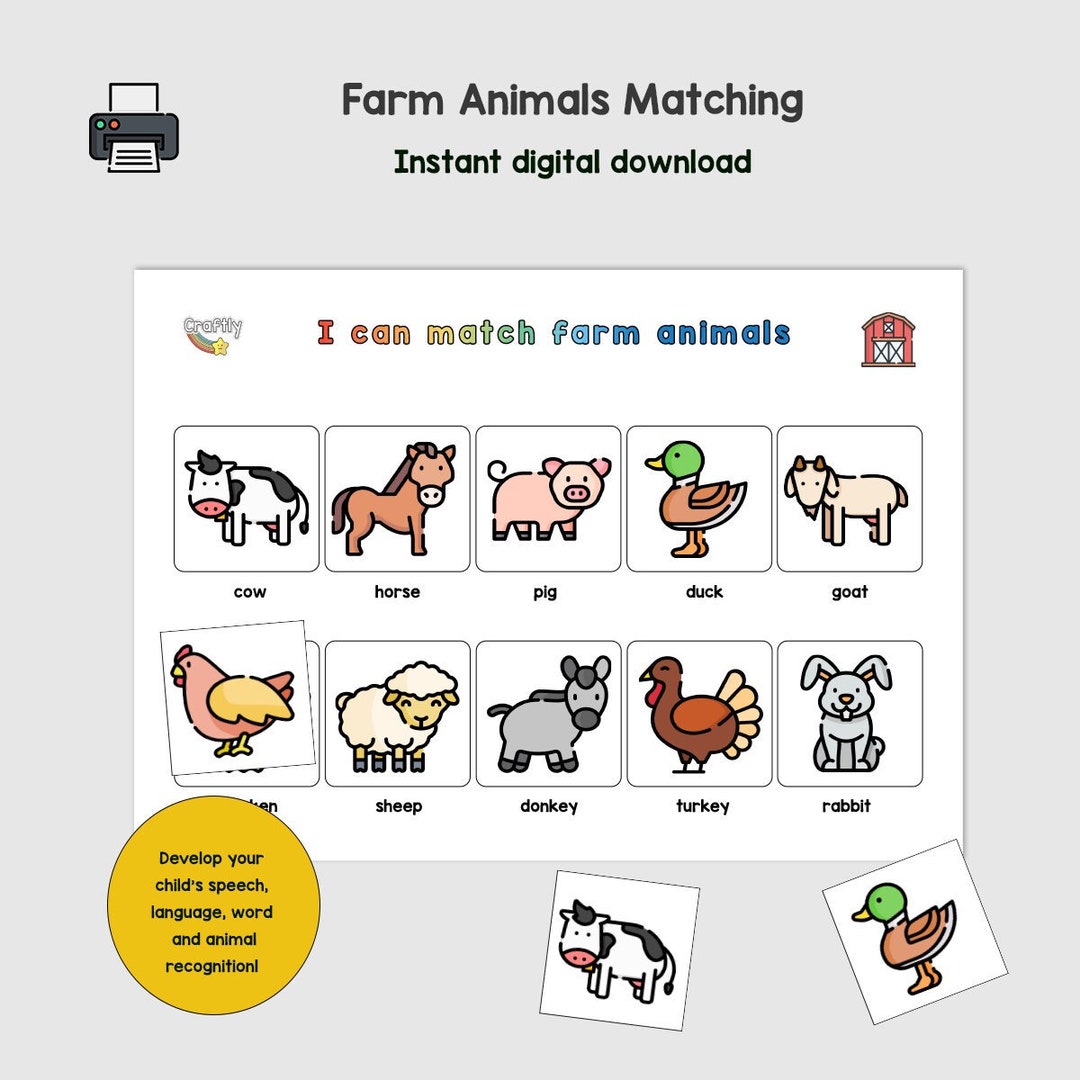 Farm Animals Matching Activity for Toddlers and SEND, Digital Download ...