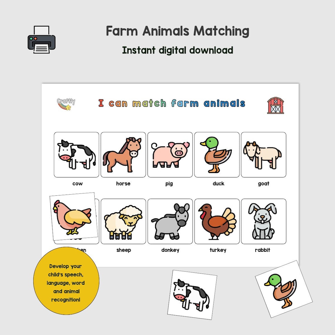 Farm Animals Matching Activity for Toddlers and SEND, Digital Download ...