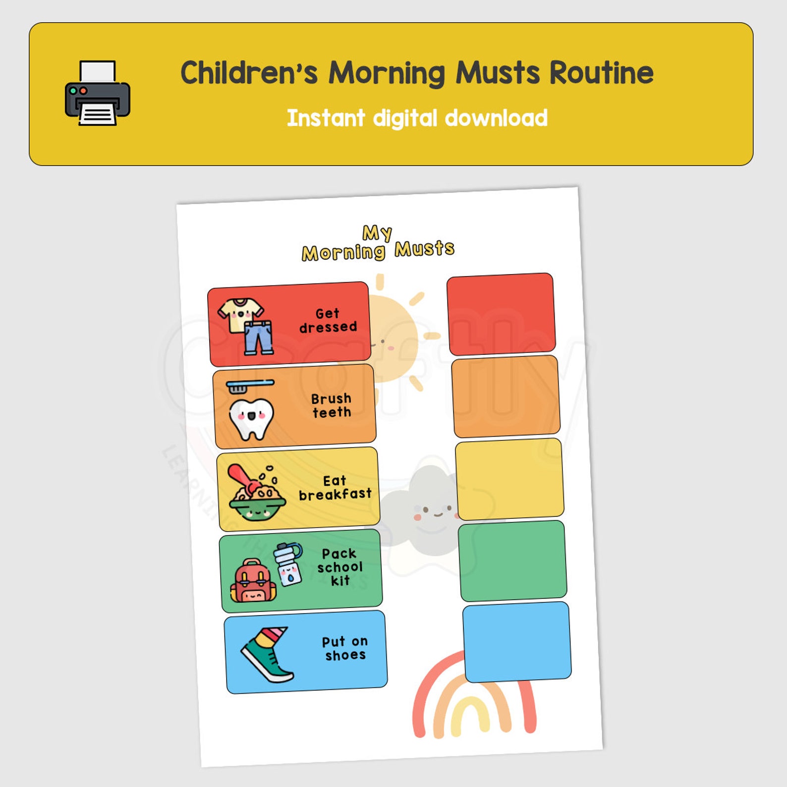 Morning Routine Chart for Kids, Digital Download Printable - Etsy