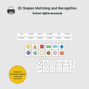 2D Shapes Matching Activity Digital Download Printable for School ...