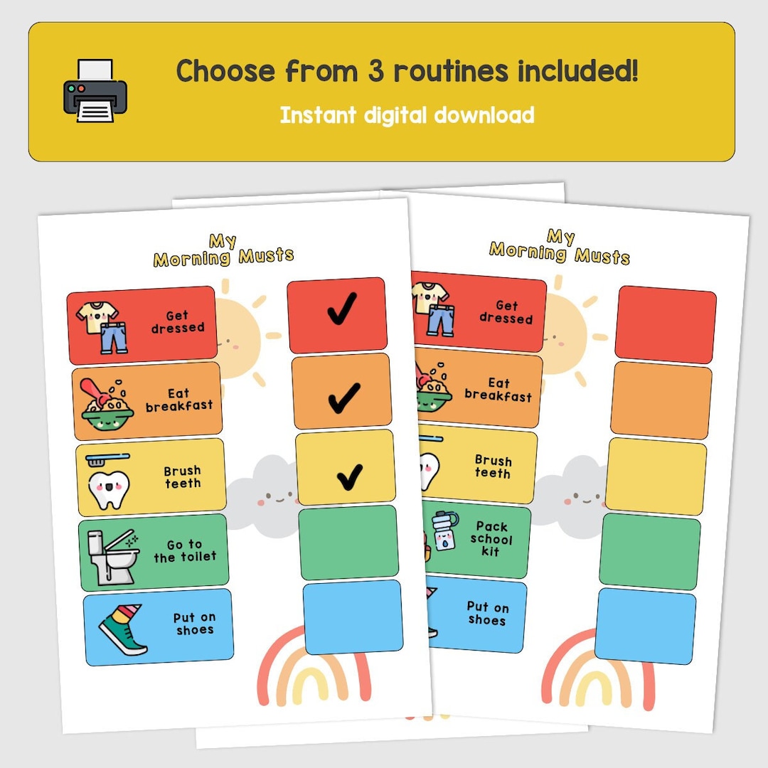 Morning Routine Chart for Kids, Digital Download Printable - Etsy