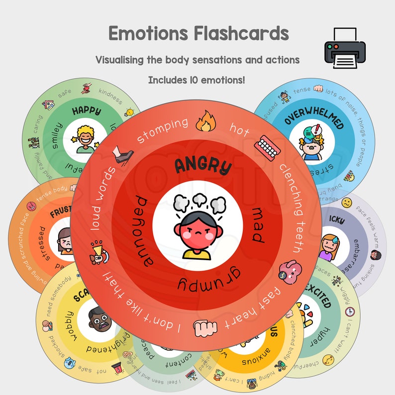 Emotions Flashcards for Kids: Mental Health, Autism Learning (digital ...