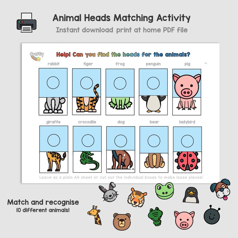 Animal Matching Activity Digital Download Activity for - Etsy