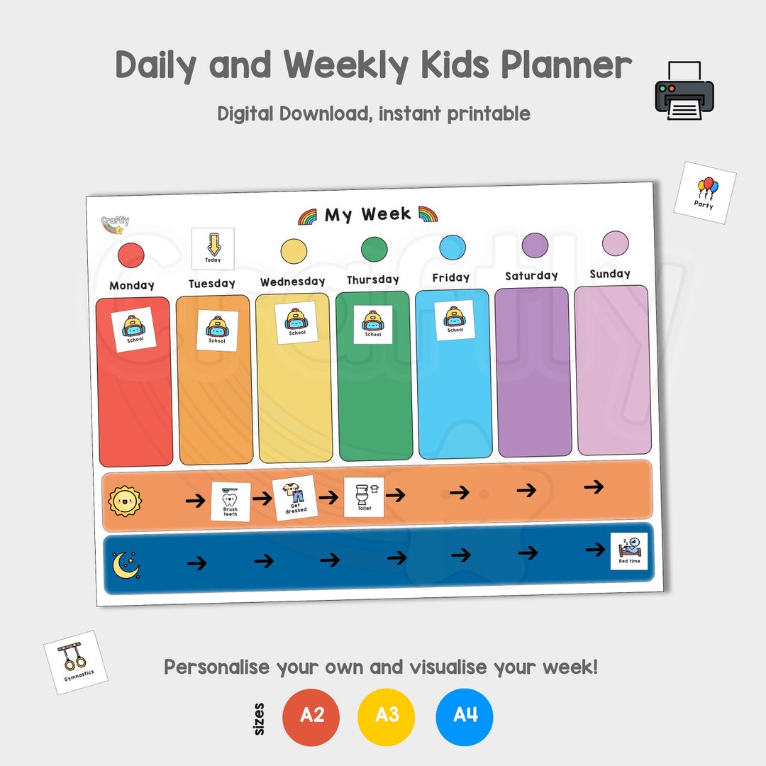 Kids Weekly Daily Planner Printable, Childrens Week Digital Download ...