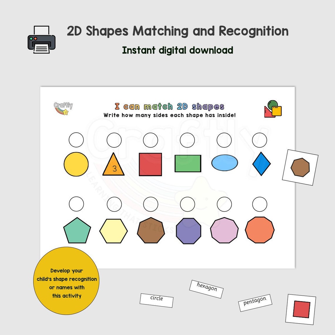 2D Shapes Matching Activity: Montessori Learning Printable (digital ...