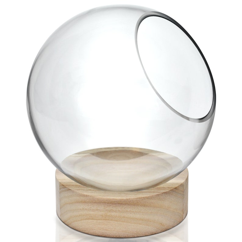 Slant Cut Clear Glass Bowl With Wood Base H 85 Body Etsy