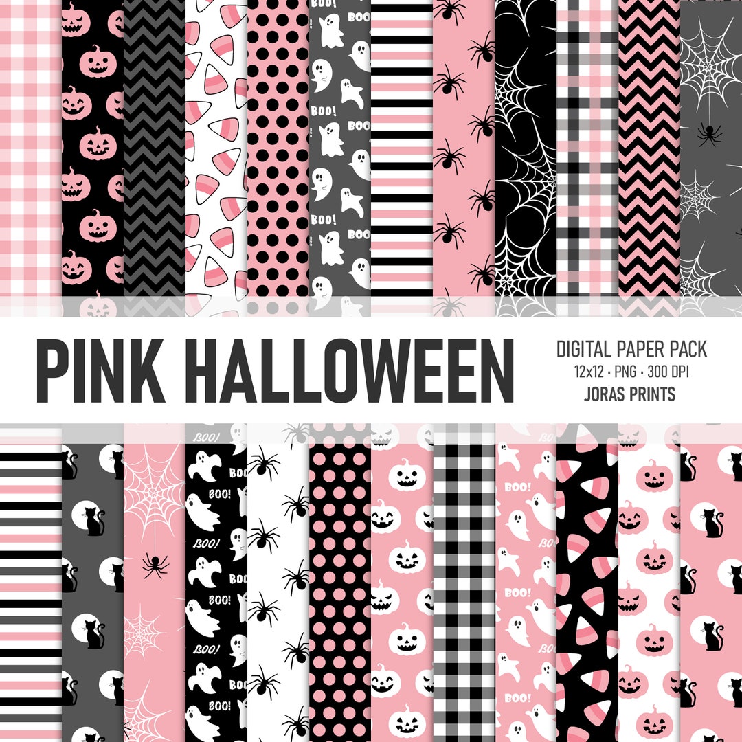Pink Halloween Digital Paper, Ghost Scrapbook Paper, Pink Spider Paper ...
