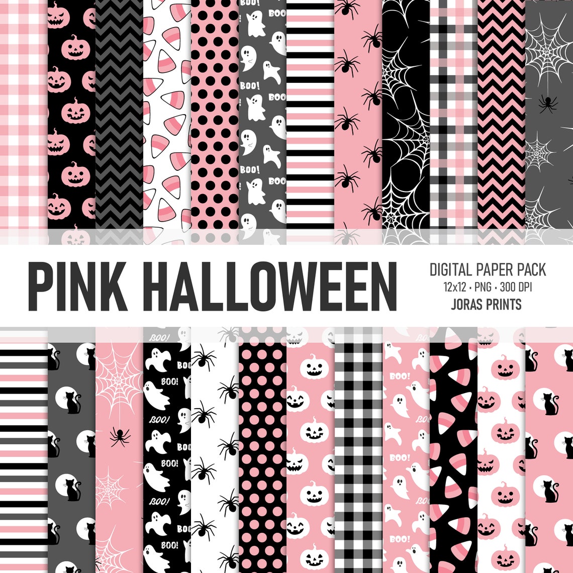 Pink Halloween Digital Paper, Ghost Scrapbook Paper, Pink Spider Paper ...