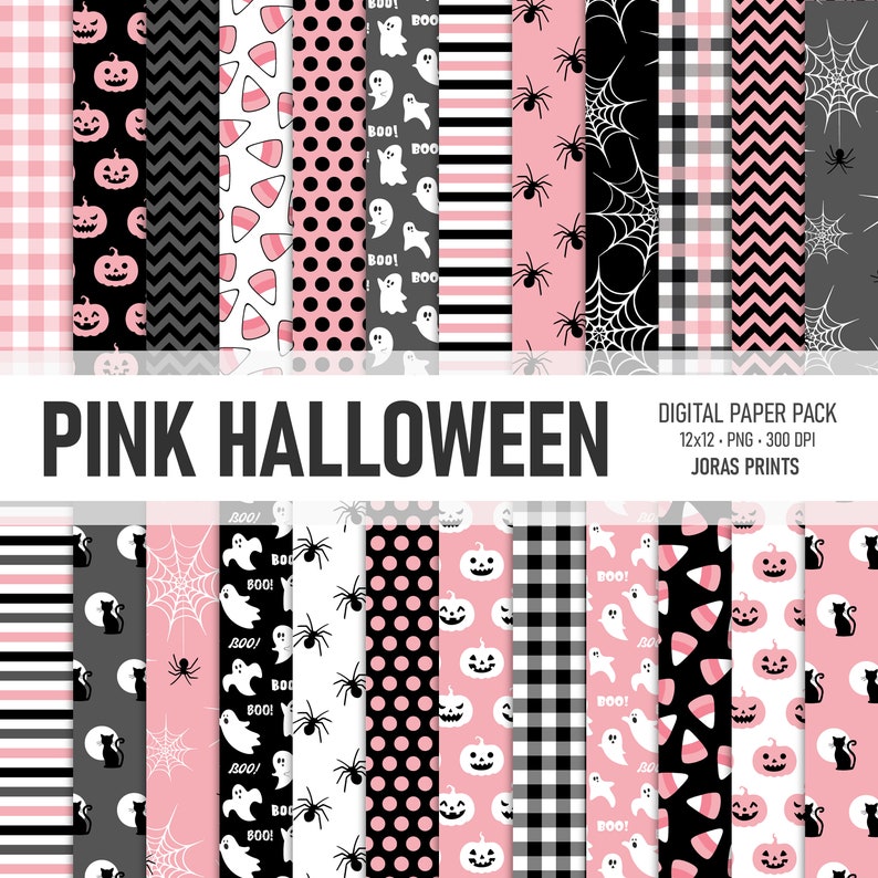 Pink Halloween Digital Paper, Ghost Scrapbook Paper, Pink Spider Paper ...