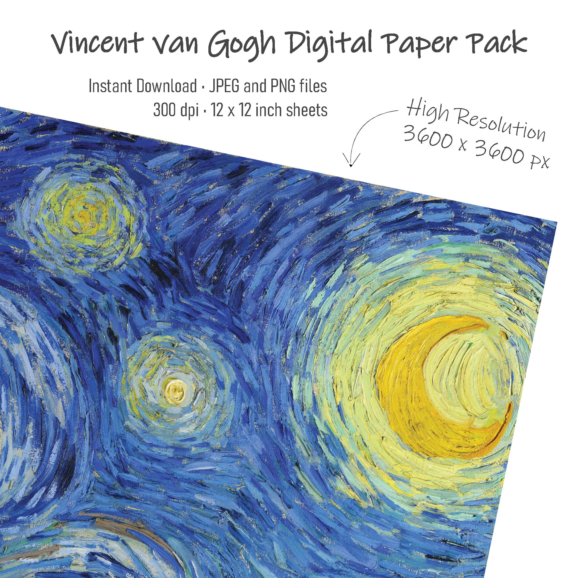 Vincent Van Gogh Paintings Digital Paper, Scrapbook, Van Gogh ...
