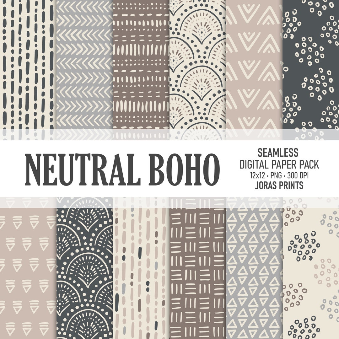 Neutral Boho Digital Paper Doodles Scrapbook Paper Boho Seamless ...