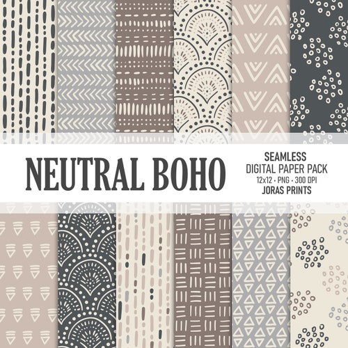 Neutral Boho Digital Paper Doodles Scrapbook Paper Boho - Etsy