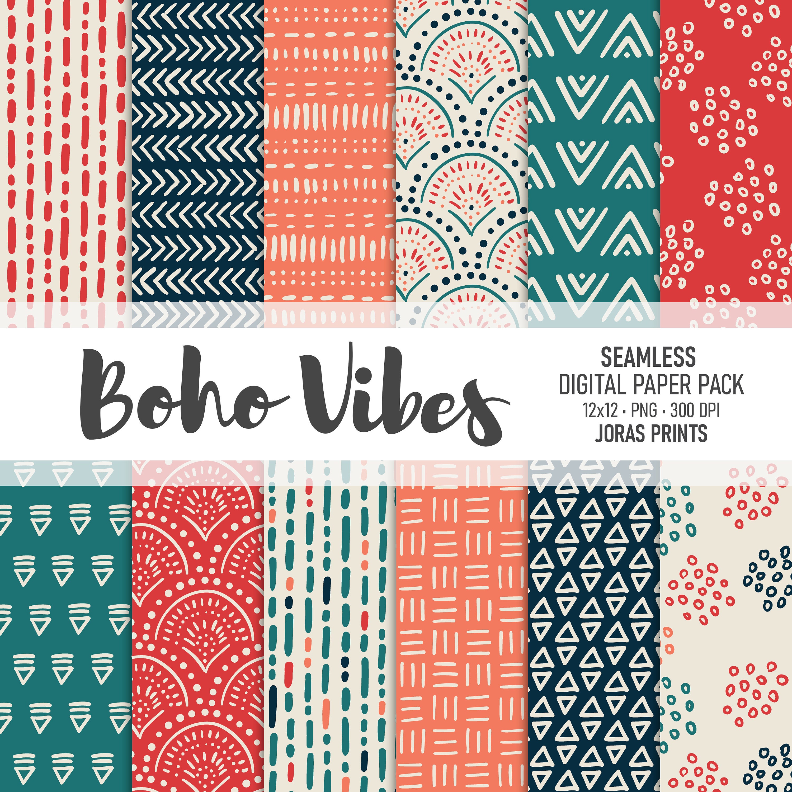 Boho Digital Paper, Doodles Scrapbook Paper Seamless Patterns Hand ...