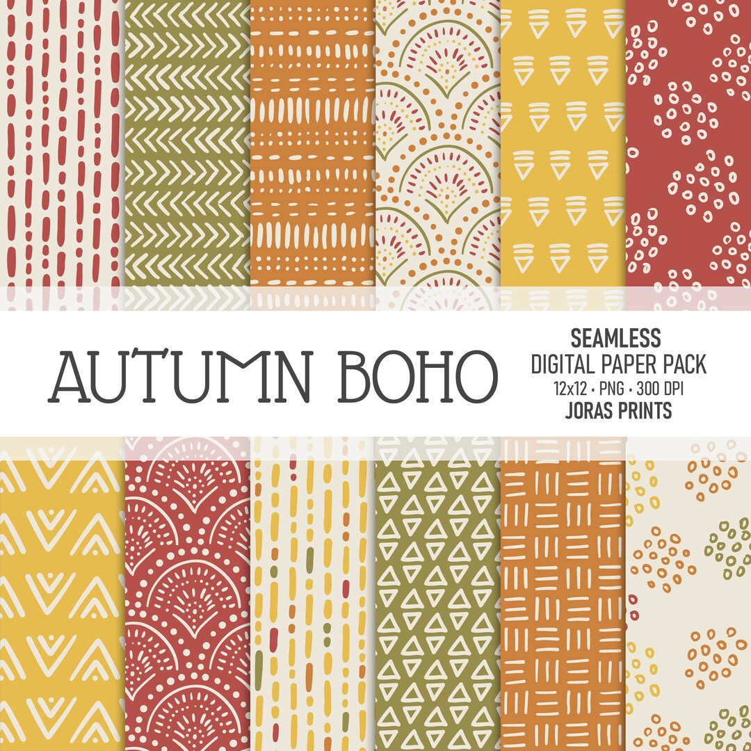 Fall Digital Paper Boho Scrapbook Paper Autumn Digital Paper Pack Fall ...