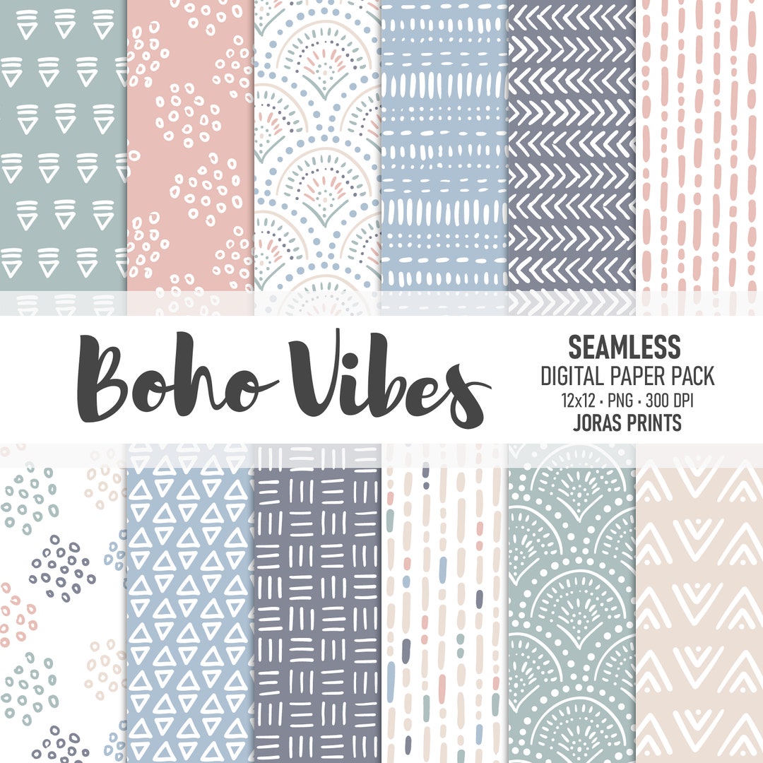 Boho Digital Paper, Doodles Scrapbook Paper, Seamless Patterns ...